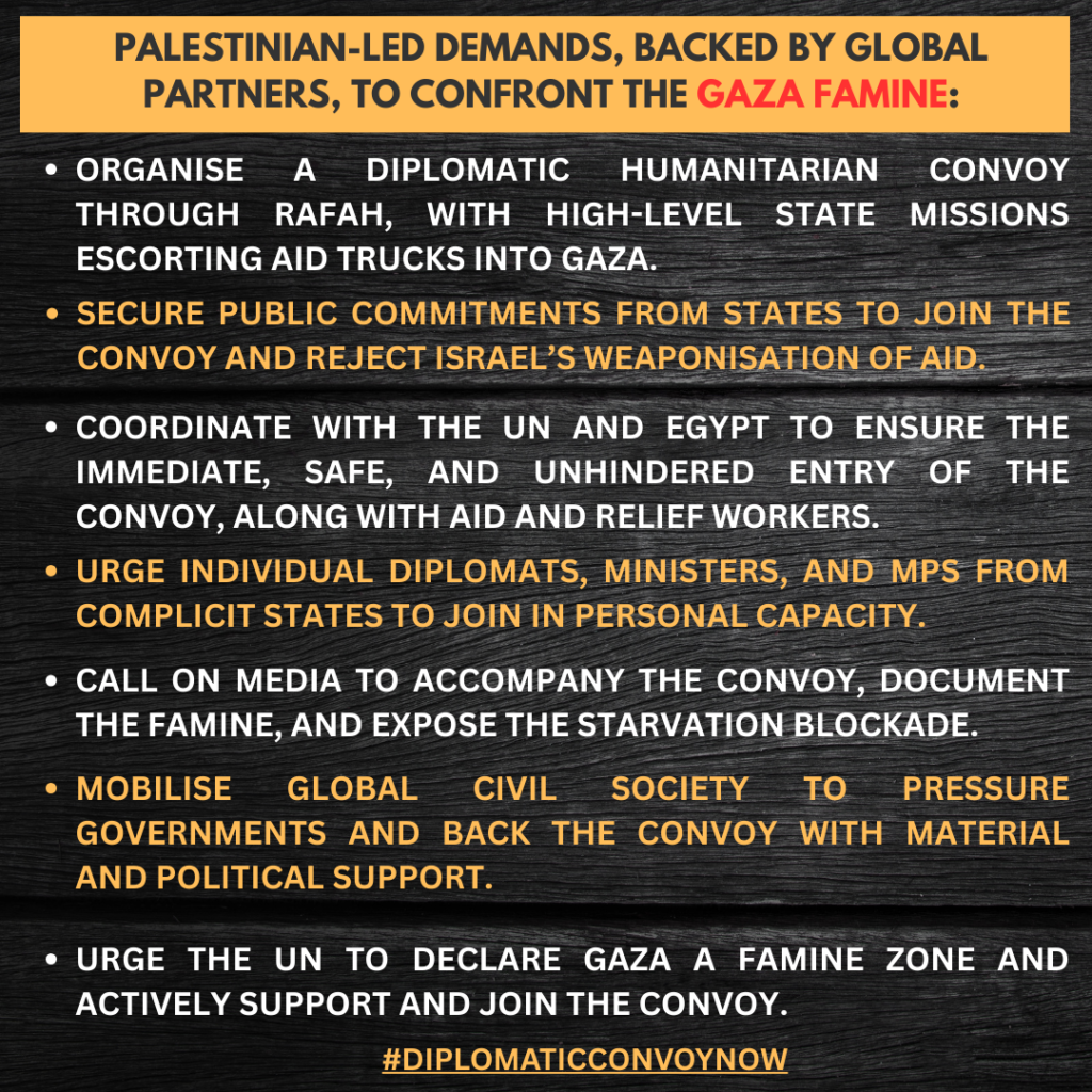 GAZA FAMINE: LAUNCH DIPLOMATIC HUMANITARIAN CONVOY